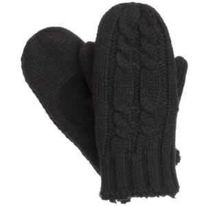 isotoner womens chunky cable knit sherpasoft cold weather mittens, black, one size us