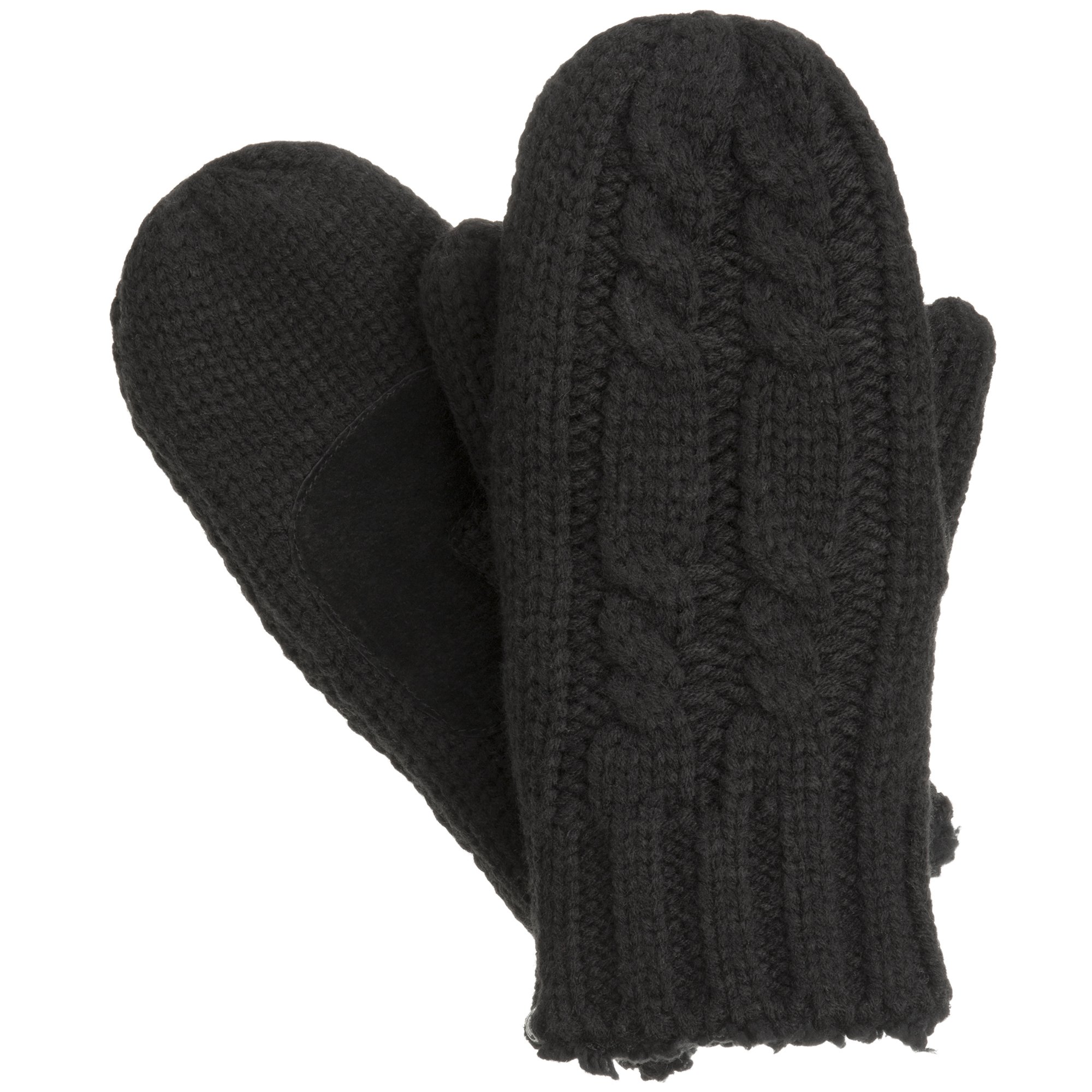 isotoner womens Chunky Cable Knit Sherpasoft cold weather mittens, Black, One Size US