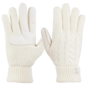 isotoner women's cable knit gloves with touchscreen palm patches, one size, ivory