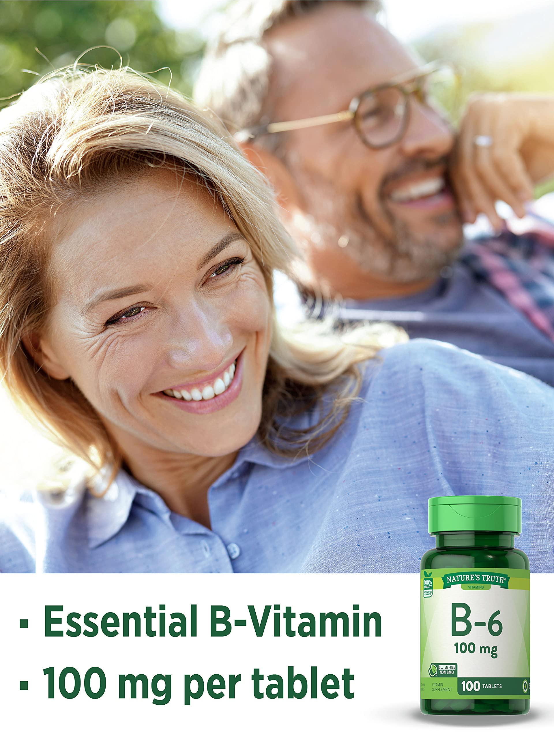 B6 Vitamin | 100mg | 100 Tablets | Vegetarian, Non-GMO & Gluten Free Supplement | by Nature's Truth