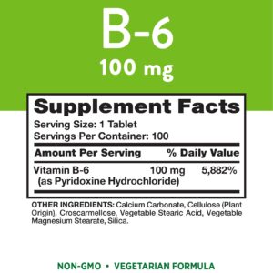 B6 Vitamin | 100mg | 100 Tablets | Vegetarian, Non-GMO & Gluten Free Supplement | by Nature's Truth