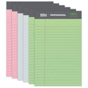 office depot professional legal pad, 5in. x 8in., assorted colors, narrow ruled, 50 sheets, 6 pads/pack, 99510