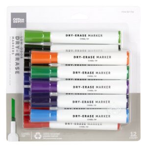 office depot low-odor dry-erase markers, chisel point, 100% recycled, assorted colors, pack of 12, by106608-12mix1