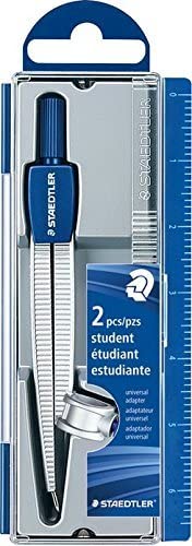 Staedtler Metal Compass, 4-7/8” with safety point and universal adapter, includes storage case with measurements