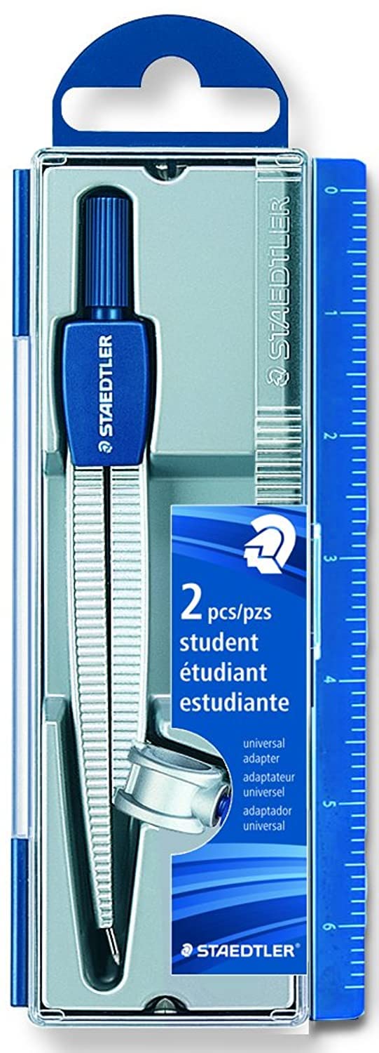 Staedtler Metal Compass, 4-7/8” with safety point and universal adapter, includes storage case with measurements