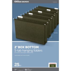 Office Depot Box Bottom Hanging File Folders, 2in. Expansion, Legal Size, Standard Green, Pack of 25, 406090OD