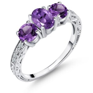 gem stone king 925 sterling silver purple amethyst 3 stone engagement ring for women (1.77 cttw, gemstone birthstone, available in size 5, 6, 7, 8, 9)