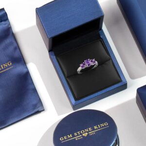 Gem Stone King 925 Sterling Silver Purple Amethyst 3 Stone Engagement Ring For Women (1.77 Cttw, Gemstone Birthstone, Available In Size 5, 6, 7, 8, 9)