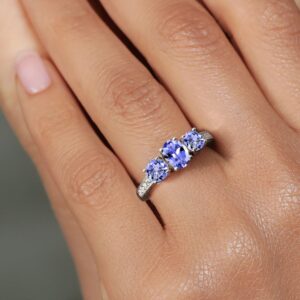 Gem Stone King 1.79 Cttw Blue Tanzanite 3-Stone Ring In 925 Sterling Silver | Gemstone Birthstone | Three Stone Wedding Engagement Ring For Women | Available in size 5, 6, 7, 8, 9