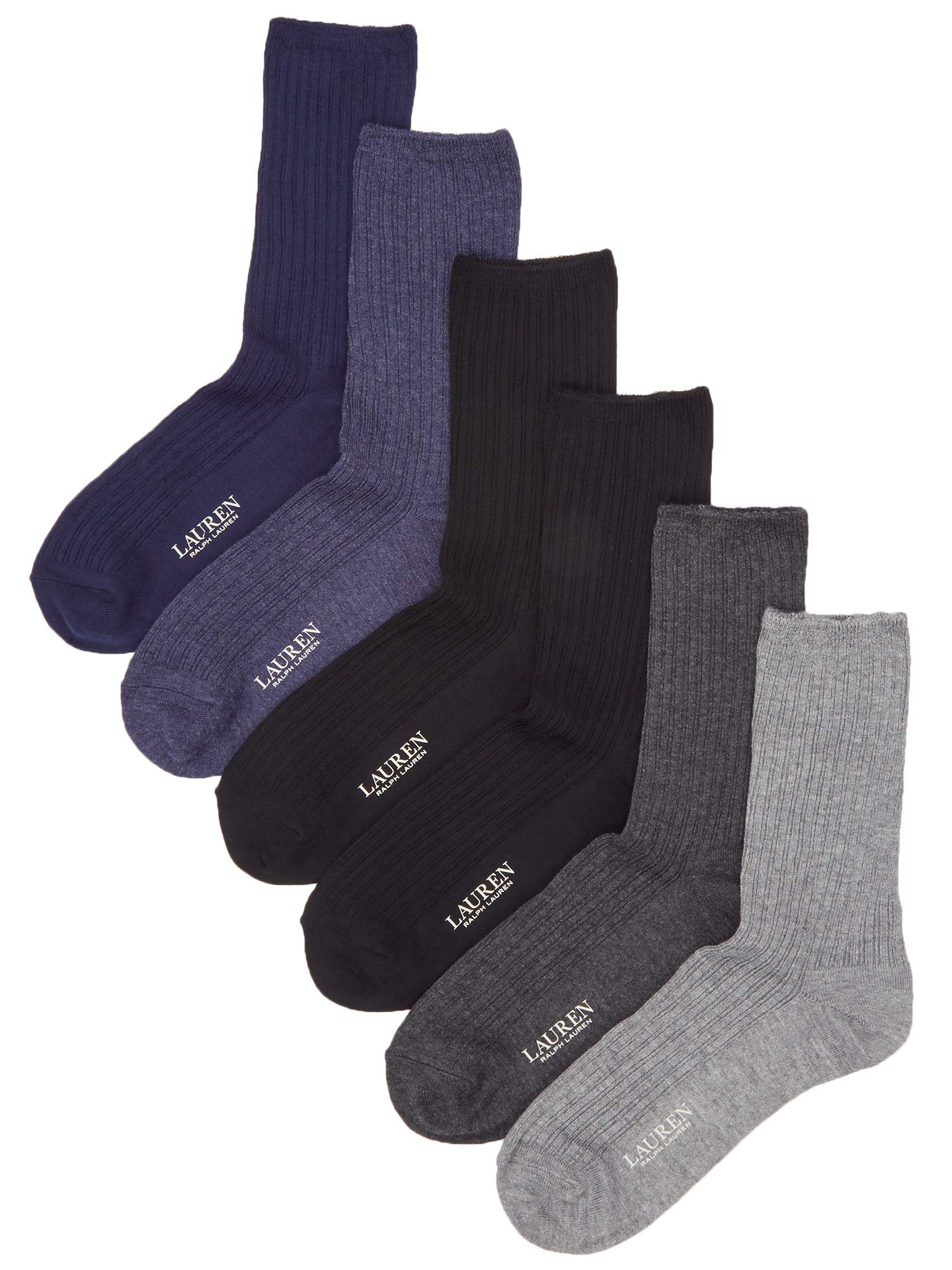 Ralph Lauren Rib Trouser Socks 6-Pack, One Size, Grey Assorted