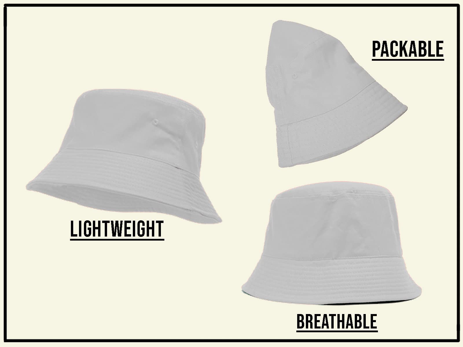 TOP HEADWEAR Bucket Hat for Men Women - Cotton Packable Fishing Cap, White L/XL