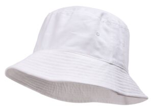 top headwear bucket hat for men women - cotton packable fishing cap, white l/xl