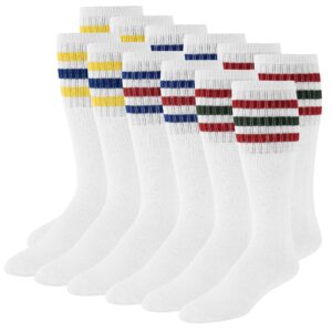 men's tube socks over the calf high 24" (6-pair) size 9-10-13-15, (24" - white striped)