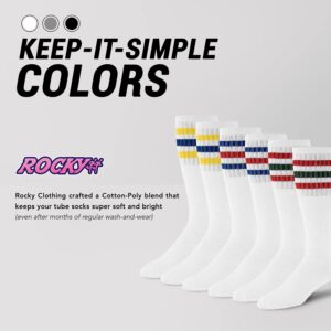 Men's Tube Socks Over the Calf High 24" (6-Pair) Size 9-10-13-15, (24" - White Striped)