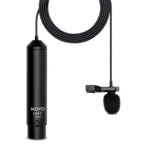 movo lv4-c cardioid xlr lavalier microphone phantom power with metal lapel clip and windscreen accessories - great external lav mic for music, podcast, live stream, filming or youtube recording