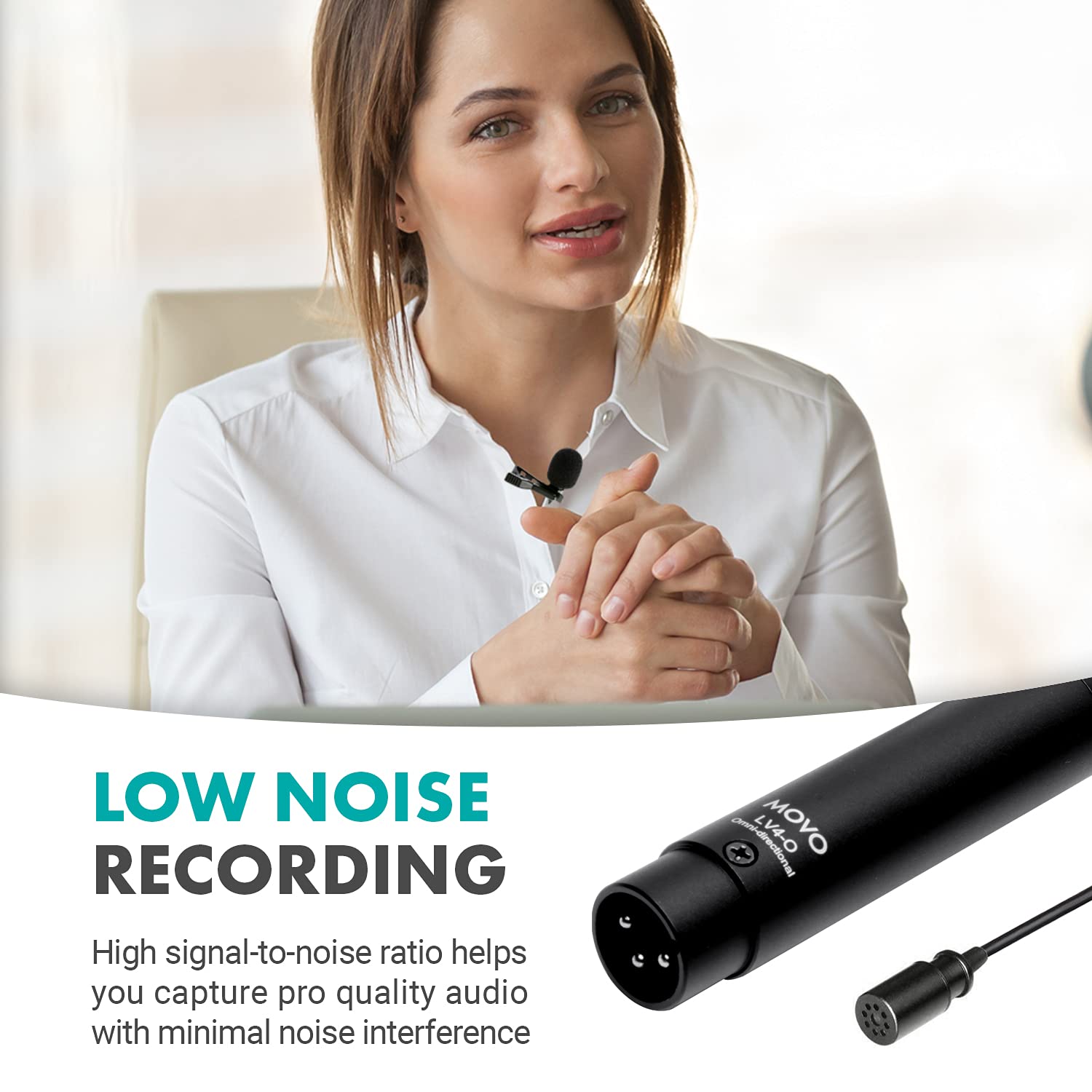 Movo LV4-O Phantom Power Omnidirectional XLR Lavalier Microphone with Metal Lapel Mic Clip and Windscreen - Great External Lav Mic for Filming, Podcast, Livestream, Interviews, or YouTube Recording