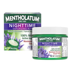 mentholatum nighttime vaporizing rub with soothing lavender essence, 1.76 oz. (50 g) - 100% natural active ingredients for maximum strength cough relief,5326