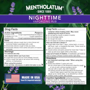 Mentholatum Nighttime Vaporizing Rub with soothing Lavender essence, 1.76 oz. (50 g) - 100% Natural Active Ingredients for Maximum Strength Cough Relief,5326