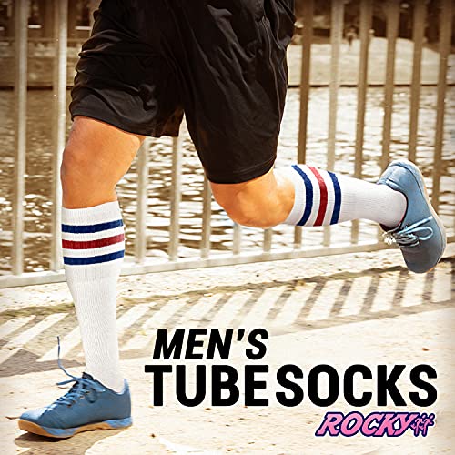 Men's Solid Tube Socks Over the Calf High 24" Size 9-10-13-15 (Black) 6 Pairs