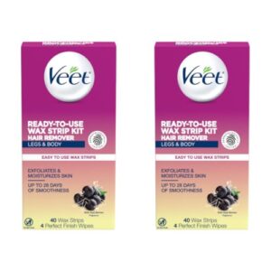 veet leg & body hair removal kit- sensitive formula, ready-to-use cold wax strips, shea butter & acai fragrance, 40 count (pack of 2)