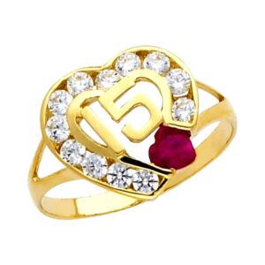 solid 14k gold heart cz sweet 15 quinceanera ring (14)