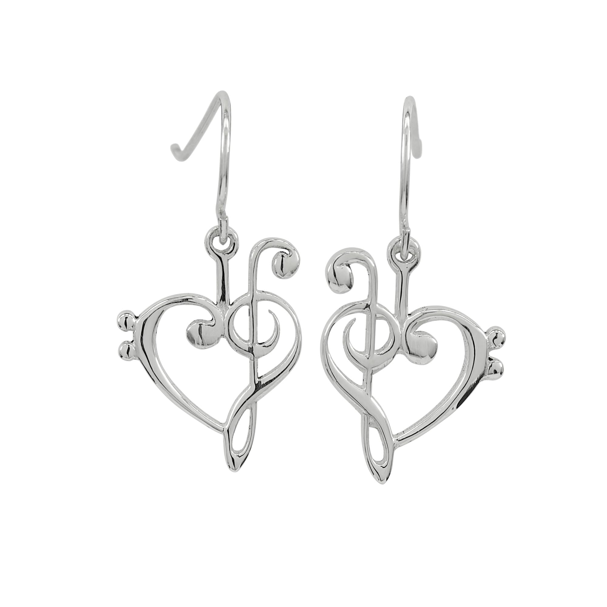 .925 Sterling Silver Treble and Bass Clef Hook Earrings w/French Wire Hooks