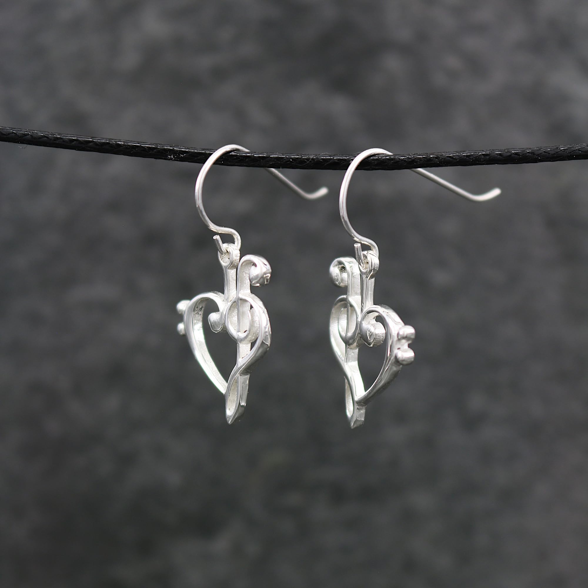 .925 Sterling Silver Treble and Bass Clef Hook Earrings w/French Wire Hooks