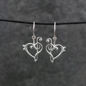 .925 Sterling Silver Treble and Bass Clef Hook Earrings w/French Wire Hooks