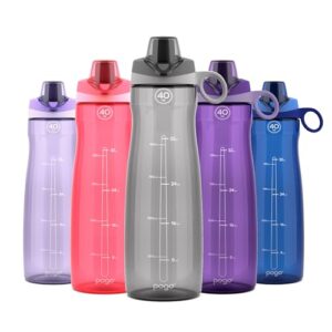 pogo bpa-free tritan plastic water bottle with chug lid, 40 oz, grey