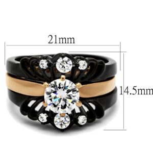 Marimor Jewelry Women's Rose and Black Plated Stainless Steel Wedding Engagement Ring Band Set Size 8