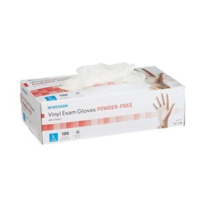 mckesson vinyl exam gloves, non-sterile, powder-free, large, 100 count, 10 boxes, 1000 total