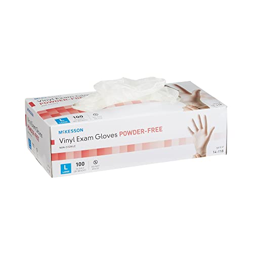 McKesson Vinyl Exam Gloves, Non-Sterile, Powder-Free, Large, 100 Count, 10 Boxes, 1000 Total