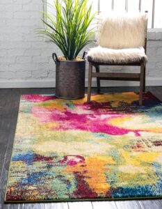 unique loom estrella collection colorful, abstract, watercolor, modern, eclectic area rug, 7 ft x 10 ft, multi/beige