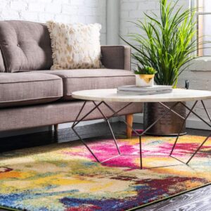 Unique Loom Estrella Collection Colorful, Abstract, Watercolor, Modern, Eclectic Area Rug, 7 ft x 10 ft, Multi/Beige