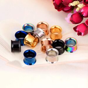 Longbeauty 6 Pair Stainless Steel Screwed Flesh Tunnel Expander Ear Plug Gauge Earlets 6 Colors 0g