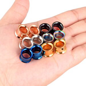 Longbeauty 6 Pair Stainless Steel Screwed Flesh Tunnel Expander Ear Plug Gauge Earlets 6 Colors 0g