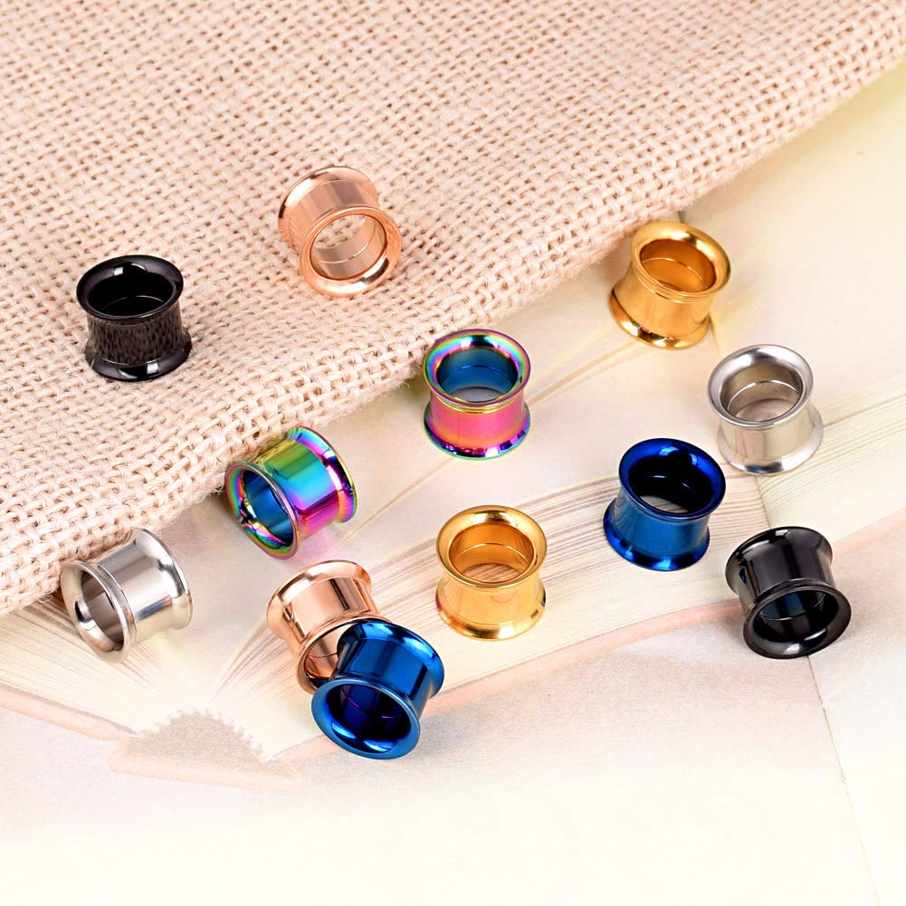 Longbeauty 6 Pair Stainless Steel Screwed Flesh Tunnel Expander Ear Plug Gauge Earlets 6 Colors 0g