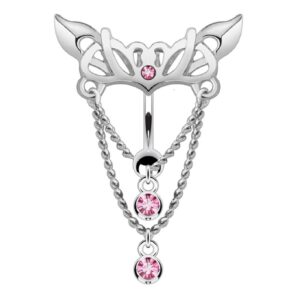 forbidden body jewelry surgical steel reverse mount sexy tribal pink cz jeweled chains dangle belly button ring