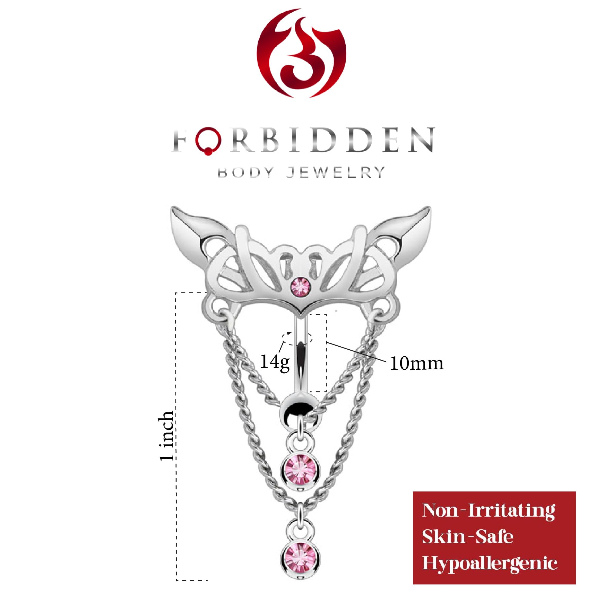 Forbidden Body Jewelry Surgical Steel Reverse Mount Sexy Tribal Pink CZ Jeweled Chains Dangle Belly Button Ring