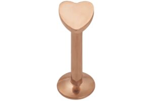 forbidden body jewelry 16g 8mm tragus earring, helix earring & labret piercing stud, int. threaded rose gold plated heart top