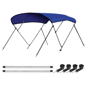 leader accessories pacific blue 3 bow 6'l x 46" h x 73"-78" w bimini top boat cover includes 4 straps 2 rear support poles mounting hardwares storage boot with 1" aluminum frame