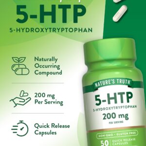 Nature's Truth 5HTP 200mg Capsules | 50 Count | 5 Hydroxytryptophan | Non-GMO & Gluten Free Supplement