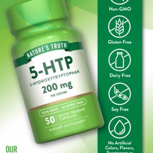 Nature's Truth 5HTP 200mg Capsules | 50 Count | 5 Hydroxytryptophan | Non-GMO & Gluten Free Supplement