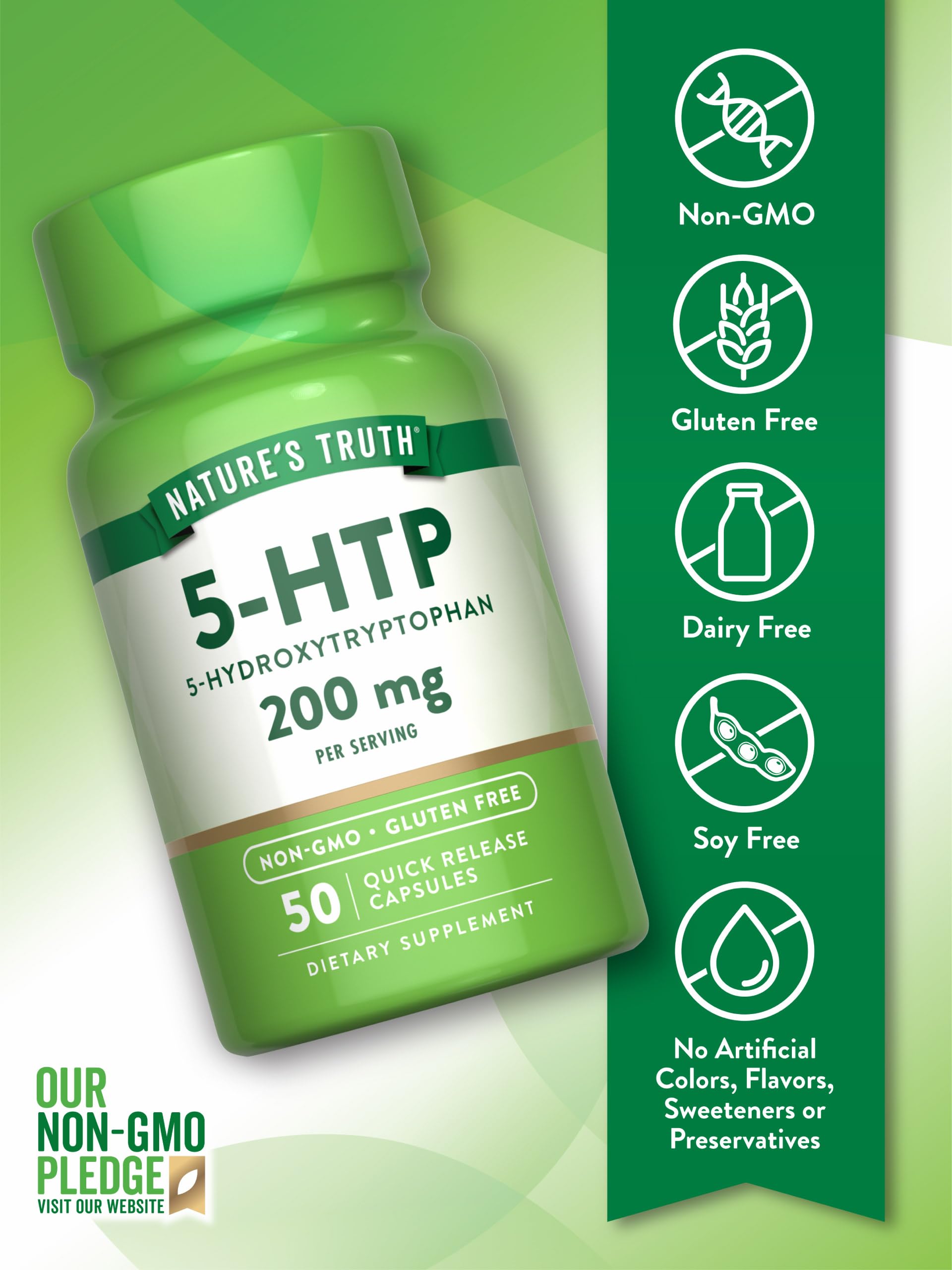 Nature's Truth 5HTP 200mg Capsules | 50 Count | 5 Hydroxytryptophan | Non-GMO & Gluten Free Supplement