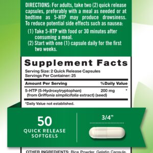 Nature's Truth 5HTP 200mg Capsules | 50 Count | 5 Hydroxytryptophan | Non-GMO & Gluten Free Supplement