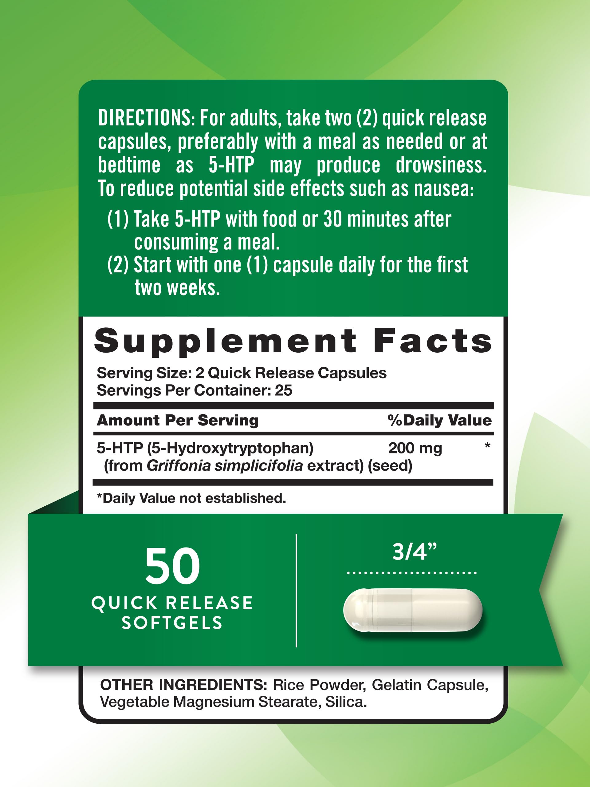 Nature's Truth 5HTP 200mg Capsules | 50 Count | 5 Hydroxytryptophan | Non-GMO & Gluten Free Supplement