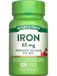 ferrous sulfate iron supplement | 65 mg | 120 tablets | non-gmo, gluten free | by nature's truth