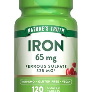 Ferrous Sulfate Iron Supplement | 65 mg | 120 Tablets | Non-GMO, Gluten Free | By Nature's Truth