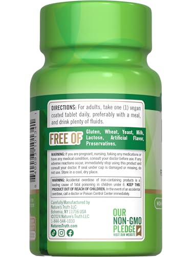 Ferrous Sulfate Iron Supplement | 65 mg | 120 Tablets | Non-GMO, Gluten Free | By Nature's Truth