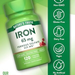 Ferrous Sulfate Iron Supplement | 65 mg | 120 Tablets | Non-GMO, Gluten Free | By Nature's Truth